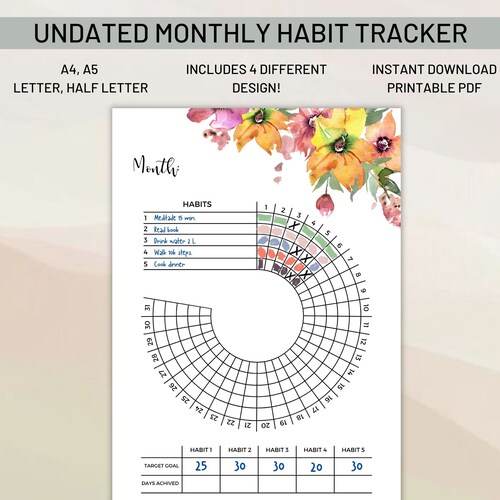 Circle Daily Habit Tracker PDF in Sizes A5 A4 Letter. Habit - Etsy