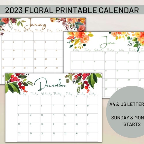 2023 Printable Calendar in Landscape as Minimalist Monthly - Etsy