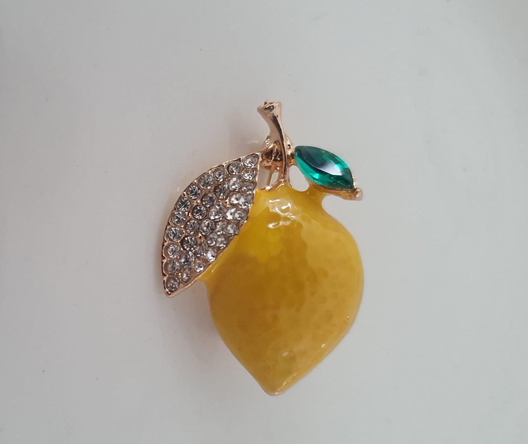 Sicilian Lemons Vintage Style Brooch / Rhinestones and Enamel Lemon ...