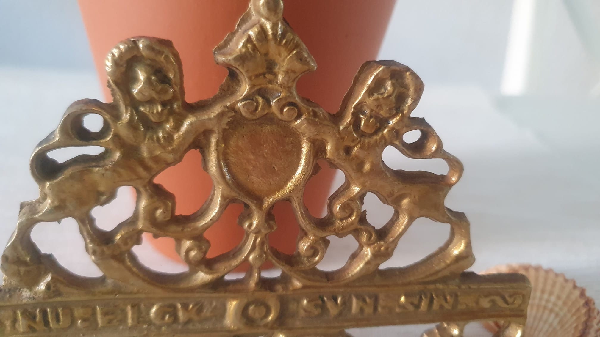 Antique Brass Gold Dutch Emblem Antique Shelf Decoration 1930s Nu Elk ...