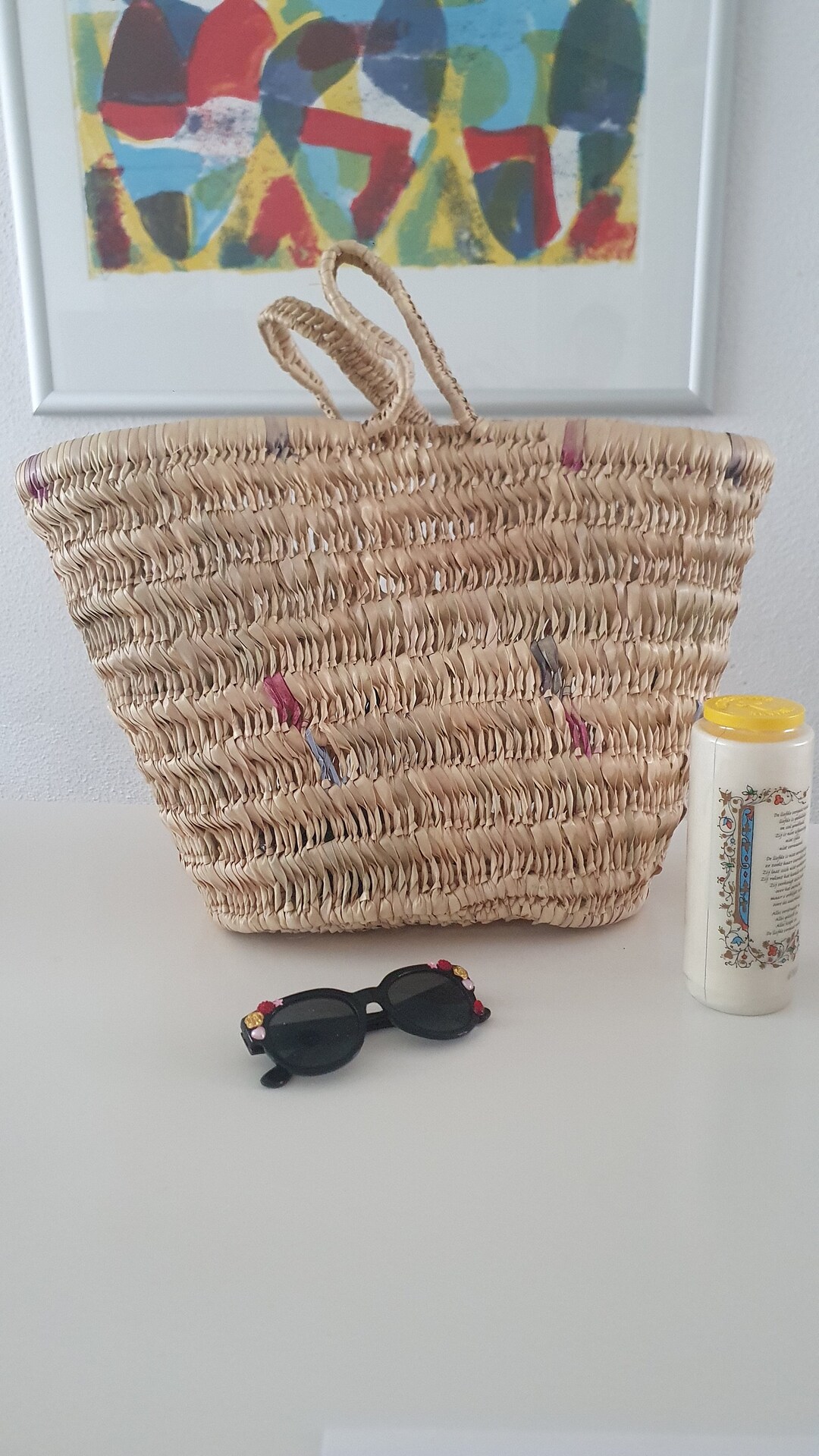 Handmade French Vintage Market Straw Tote Bag / Colored French Vintage ...