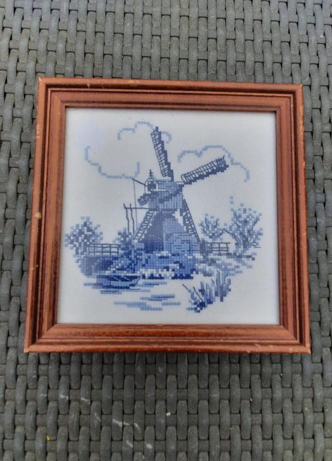 Vintage Dutch Windmill Cross-stitch Wall Art - Handmade Shabby Chic ...