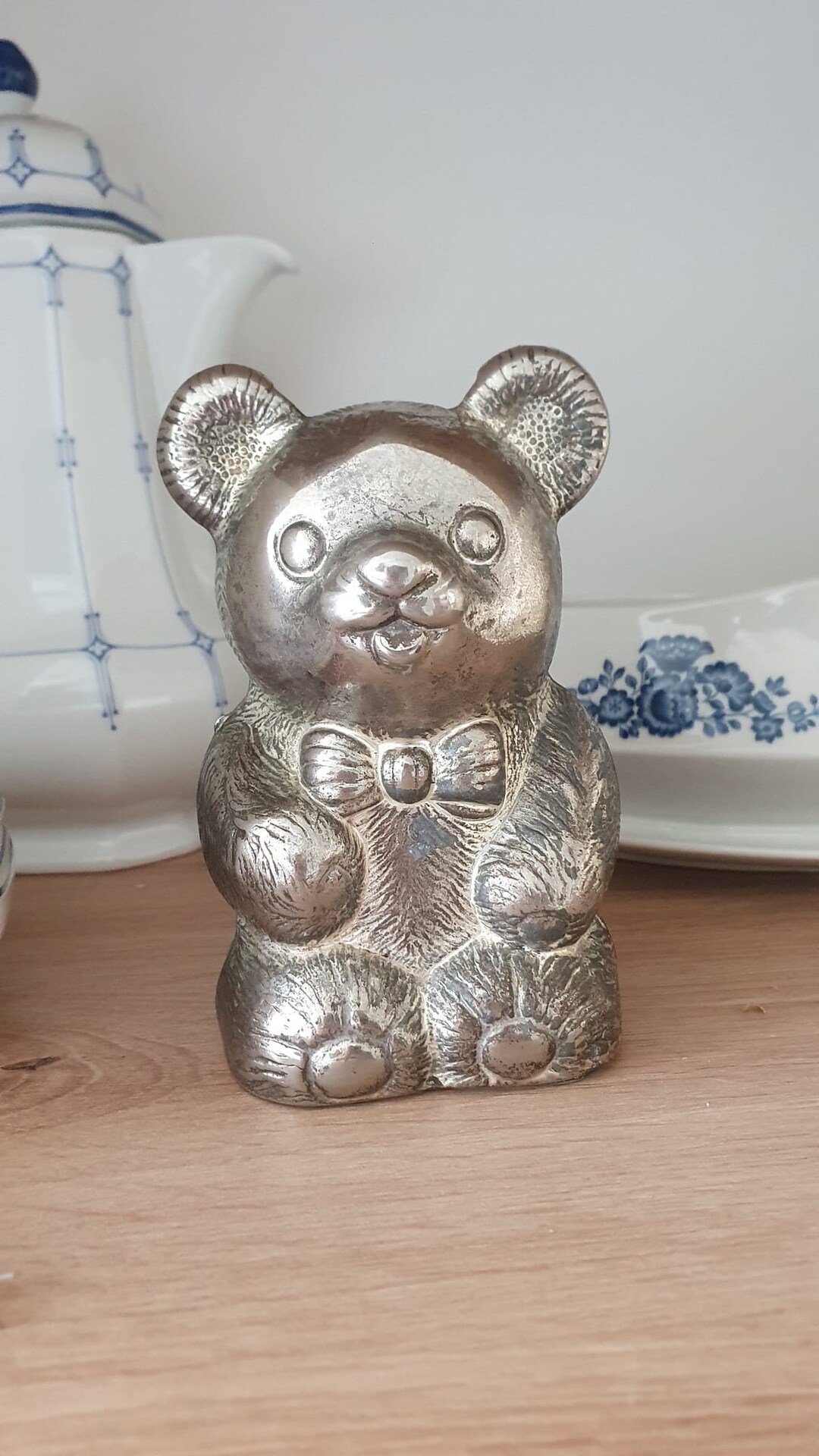 Vintage Silver Teddy Bear Piggy Bank - 80s/90s Metal Money Box - Etsy