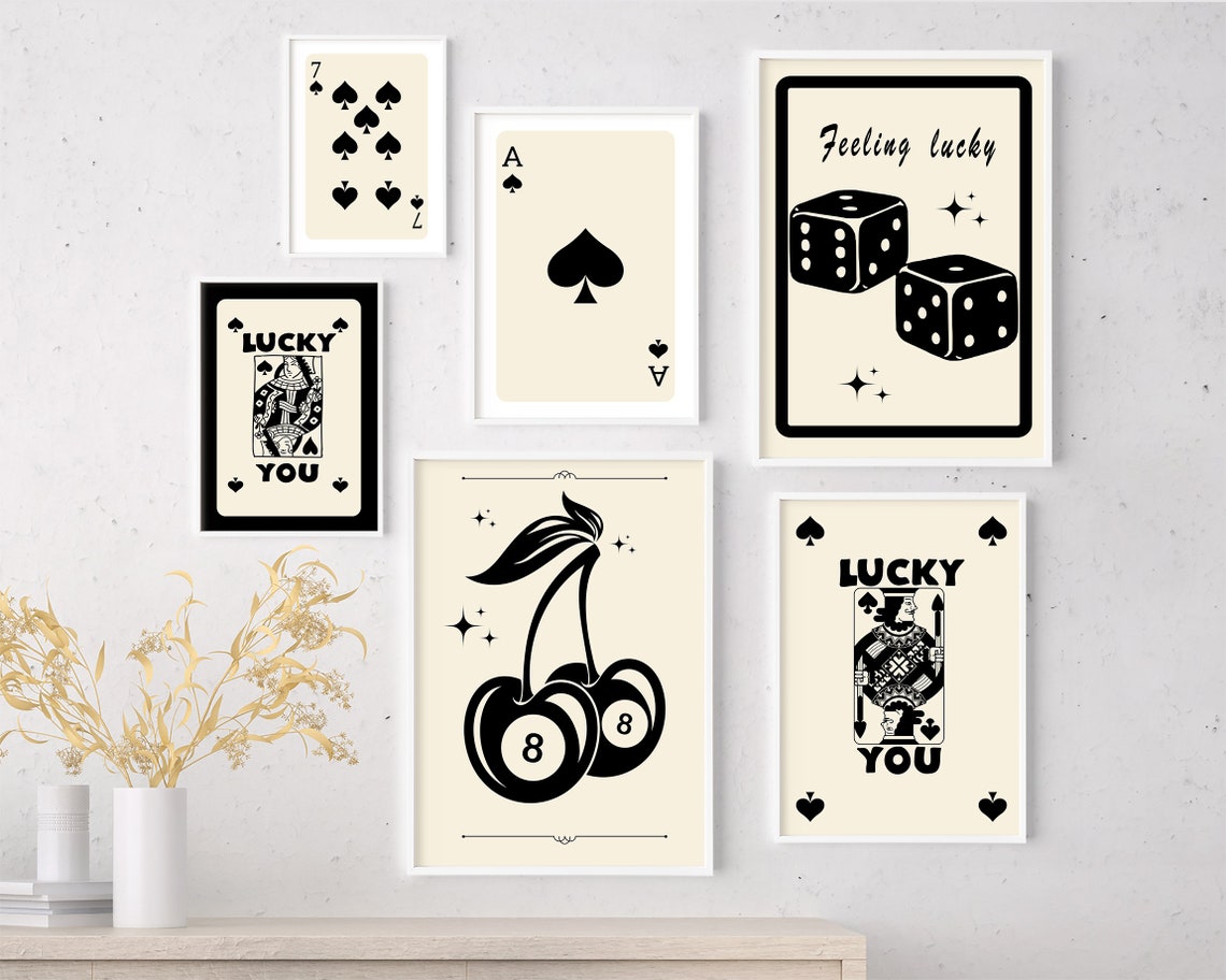 Retro Wall Art Print Set Black Ace Card Poster Funky Art - Etsy