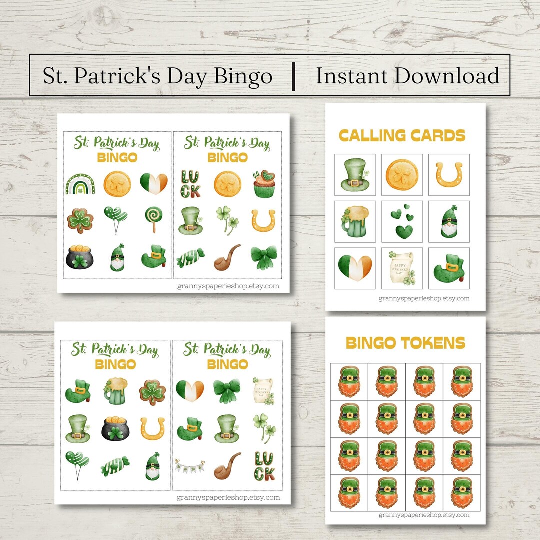 St Patrick's Day Bingo Game, Printable Bingo Cards, Paddy's Day Party ...