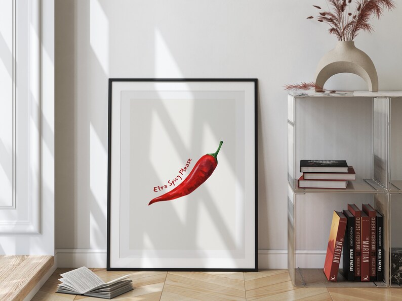 Chili Print Kitchen Wall Art Print Trendy Retro Extra Spicy Please ...