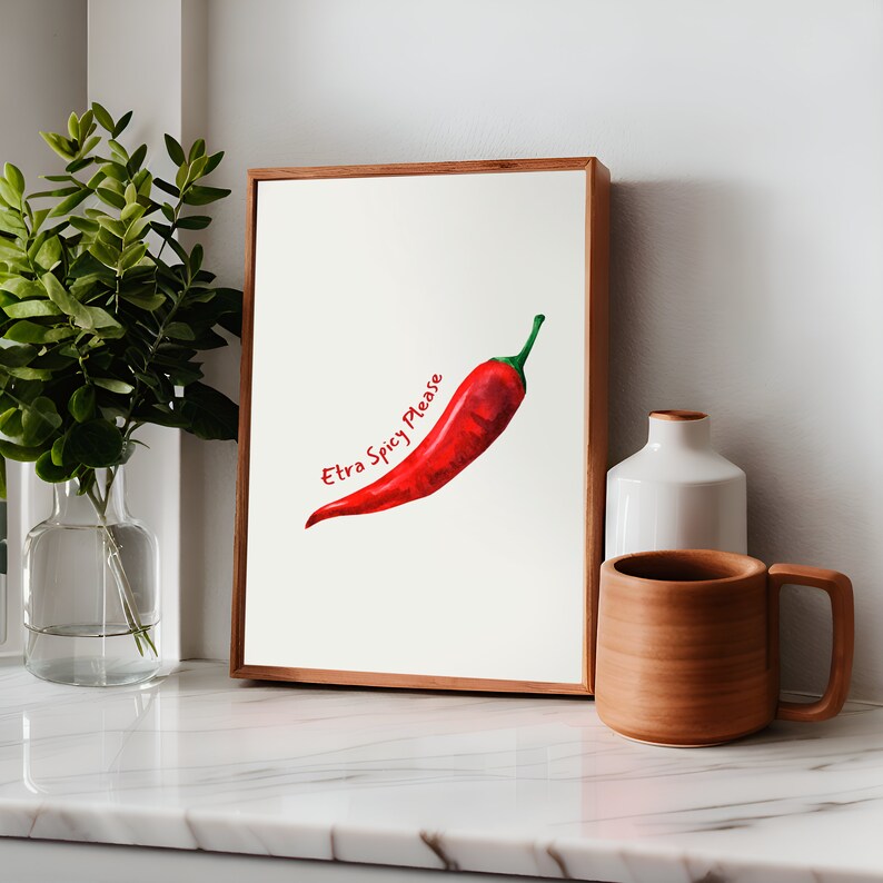 Chili Print Kitchen Wall Art Print Trendy Retro Extra Spicy Please ...