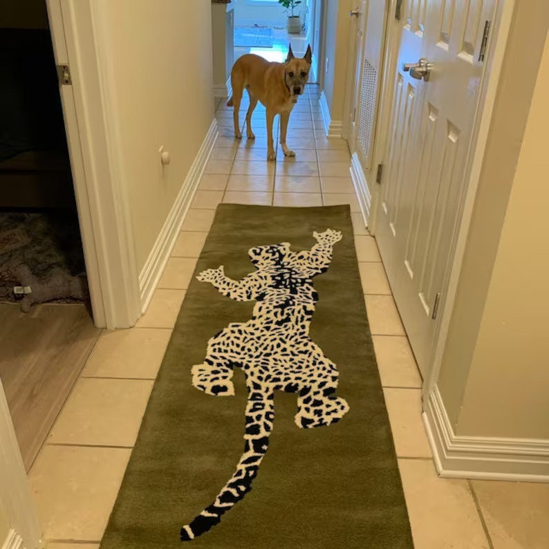 Hand Tufted Climbing Leopard Hallway Runner Rug, Animal Print Runner ...