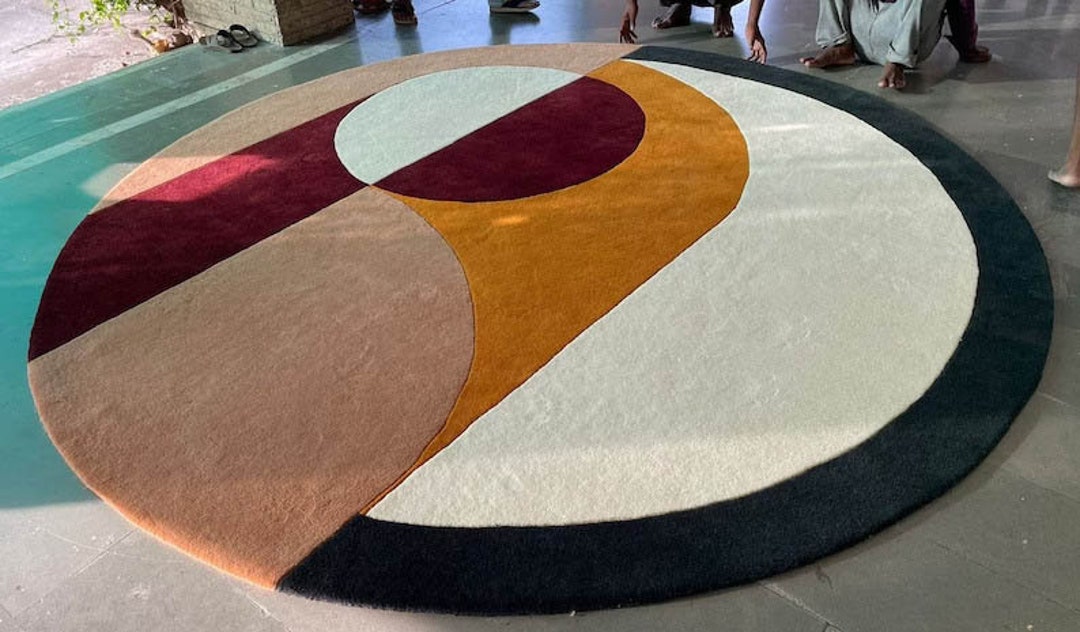 Hand Tufted Rug for Living Room , Designer Round Shape Tuft Rug 100% ...