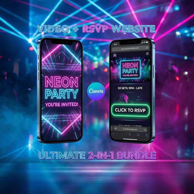 Neon Glow Party Video Invitation & Website, Online Invite for Text ...
