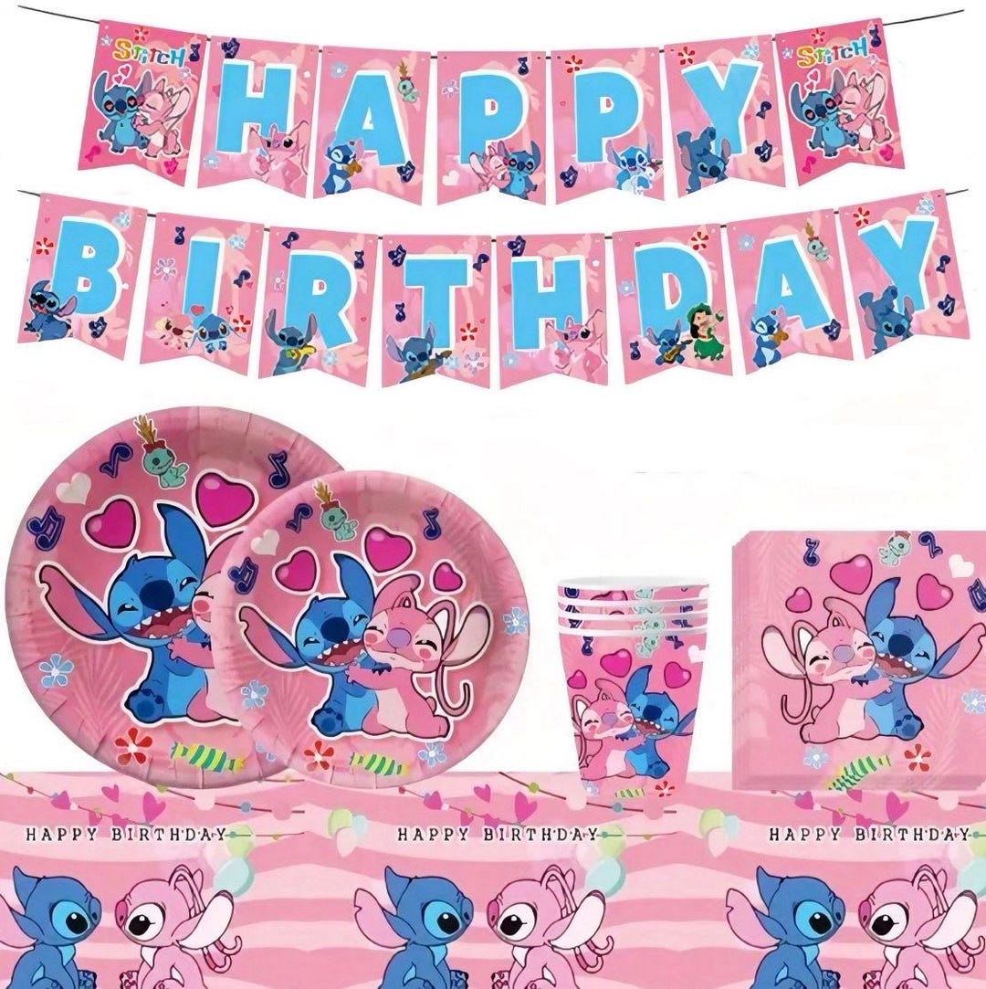 Lilo and Stitch Party Table Set Plates Cups Table Cover Birthday Party ...