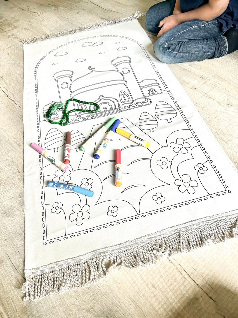Children’s Kids Colour in Prayer Mat | DIY | Creative | Islamic | Gift ...