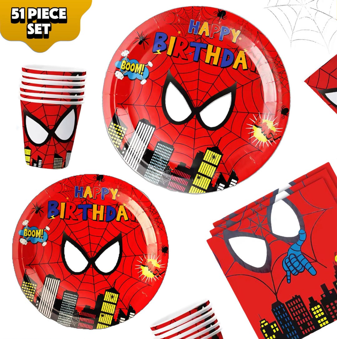 Spiderman Birthday Party Dinner Set: Plates, Cups, Napkins, Table Cover ...