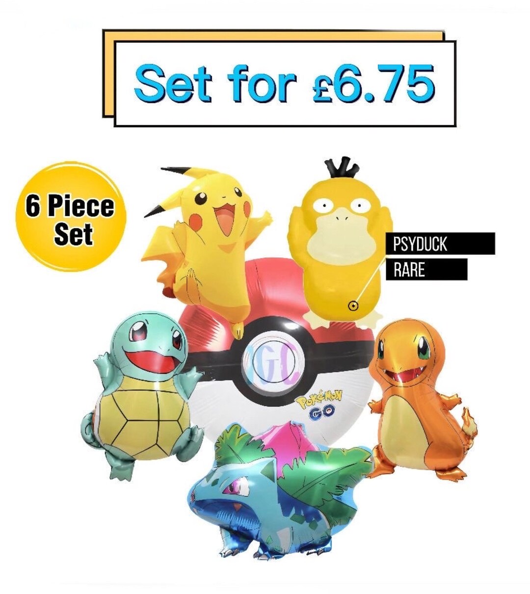 Pokemon Balloons 6pc Set Kids Birthday Party Balloon Decoration Pikachu ...