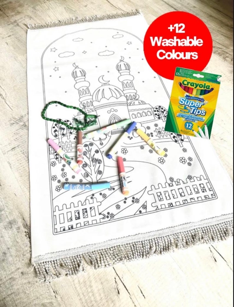 Children’s Kids Colour in Prayer Mat | DIY | Creative | Islamic | Gift ...