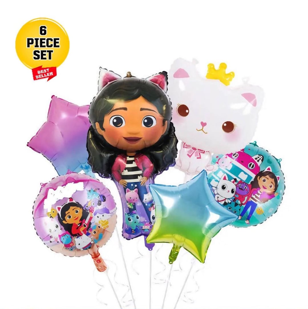 6pc Gabbys Dollhouse Foil Latex Balloons Birthday Party Decorations