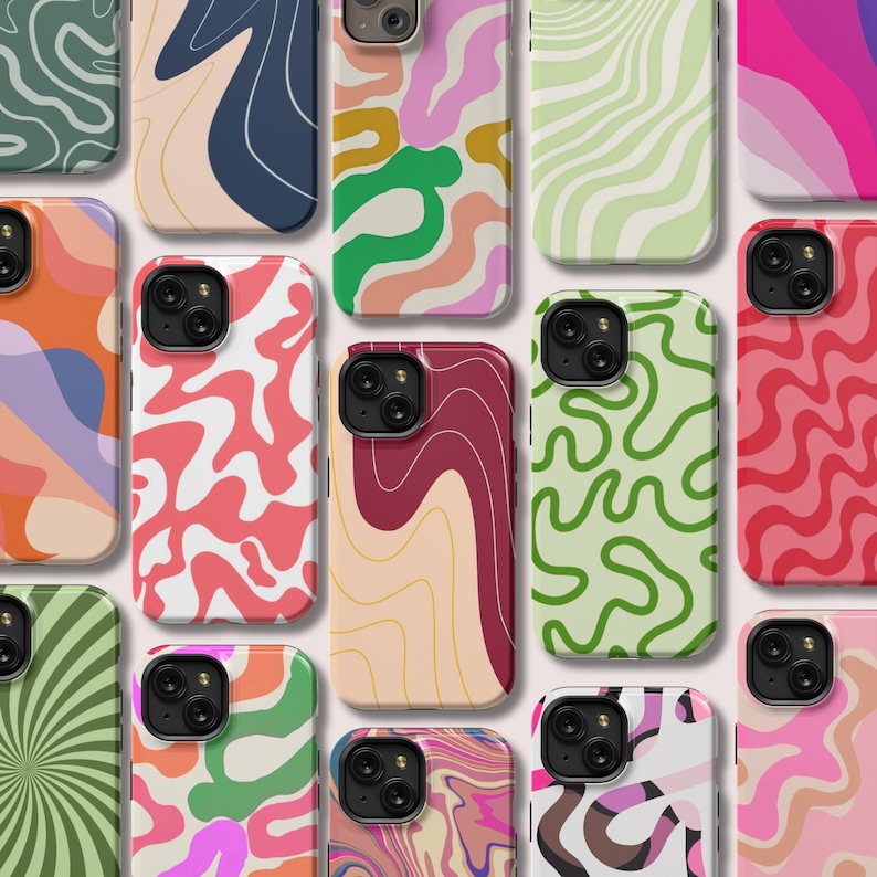 Abstract Colorful Wavy iPhone Case | Fits iPhone 17, 16e, 15 Plus, 14 ...