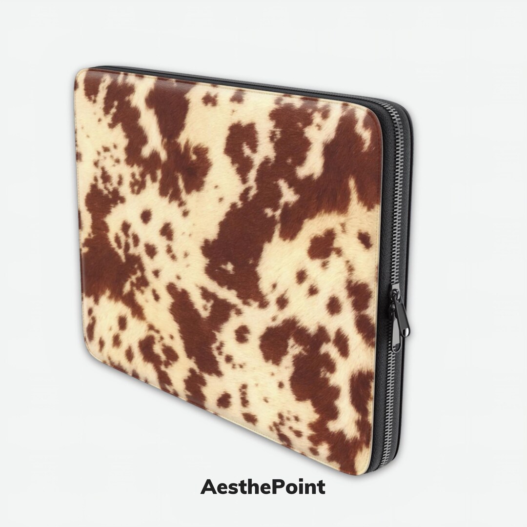 Cow Print Laptop Sleeve | Chic Western Cowhide Eco Leather Case for 13 ...