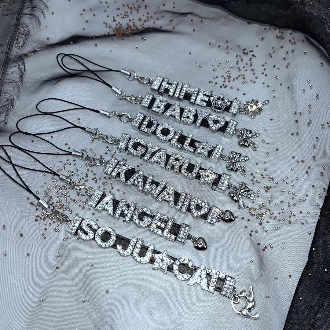 Letter Charm Keychain Strap Sparkle Slide Charm Kawaii Accessories ...