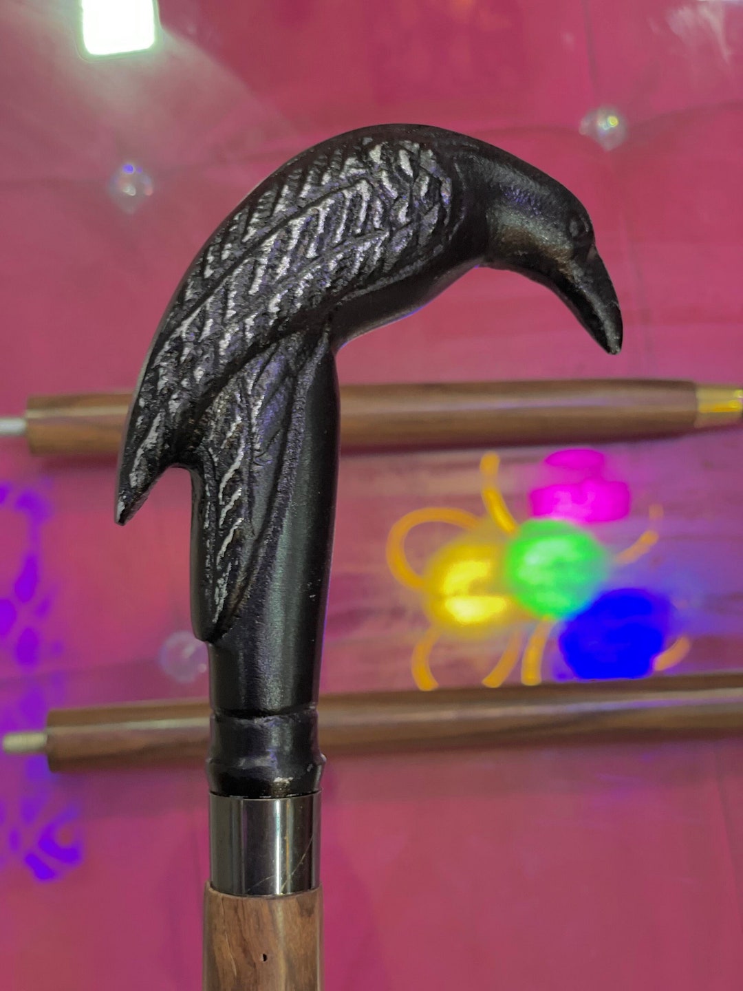 Rare Victorian RAVEN Handcrafted Walking Stick Cane-ny Steampunk Handle ...