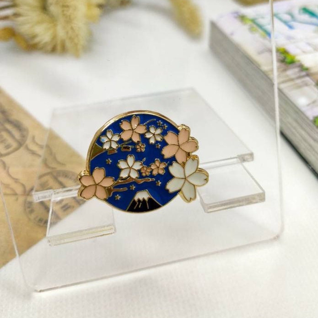 Japanese Kawaii Pin Pins Mount Fuji Surrounded by Flowers. - Etsy