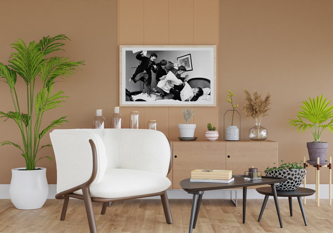 The Beatles Pillow Fight Print, Vintage Music Poster, Black and White ...