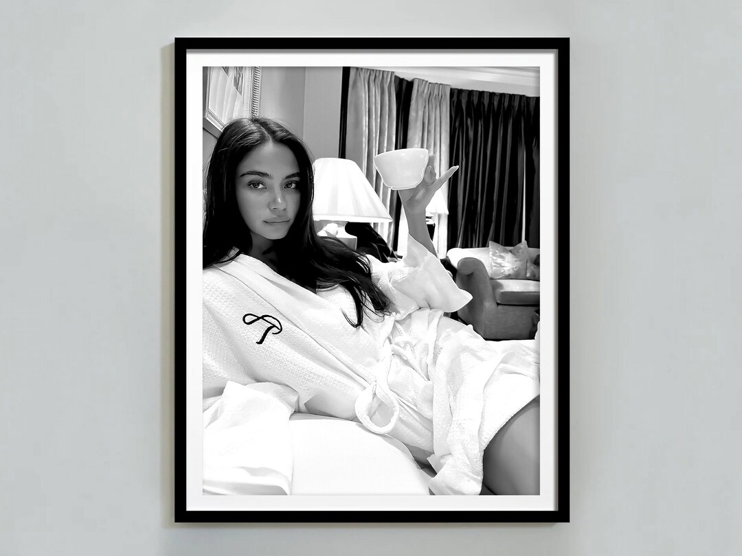 Woman Drinking Coffee in Bed Print, Luxury Fashion Wall Art, Black and White, Vintage ...