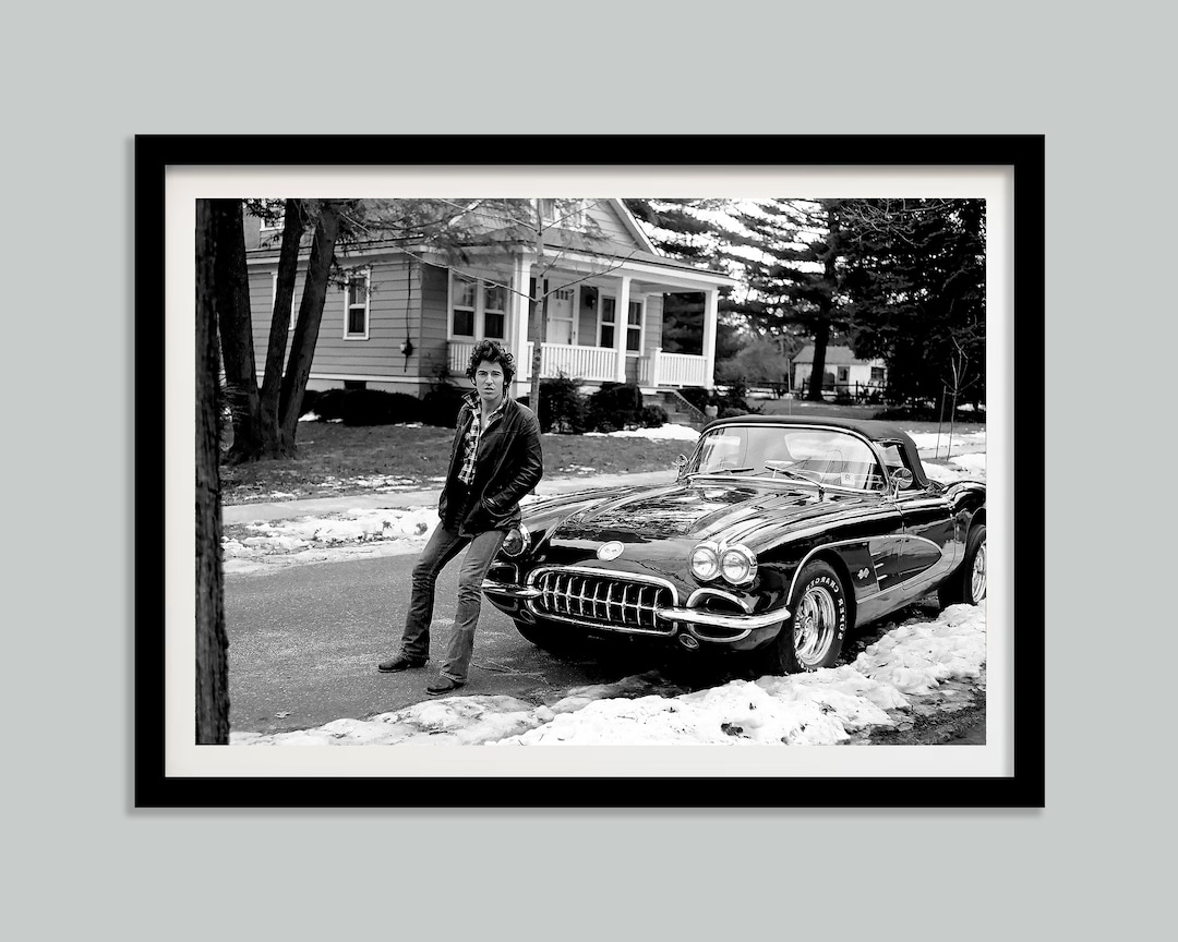Bruce Springsteen in Classic Car Poster, Black and White, Vintage ...