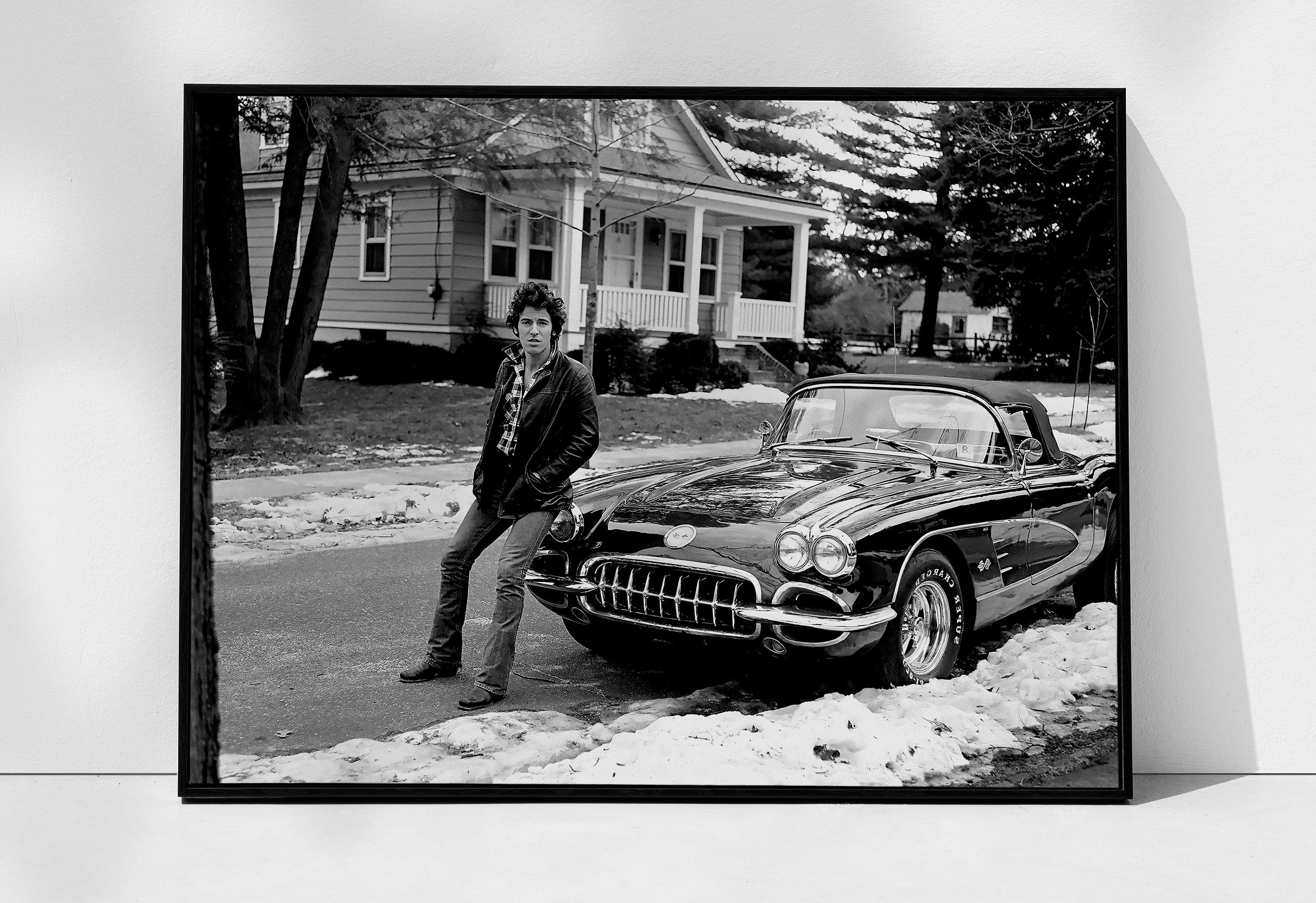 Bruce Springsteen in Classic Car Poster, Black and White, Vintage ...