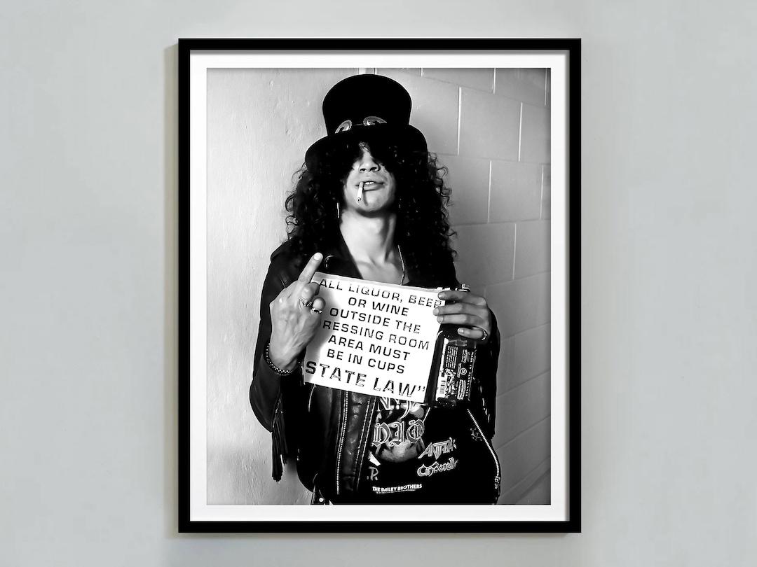 Slash Guns N' Roses Poster, Bar Cart Print, Black and White, Vintage ...