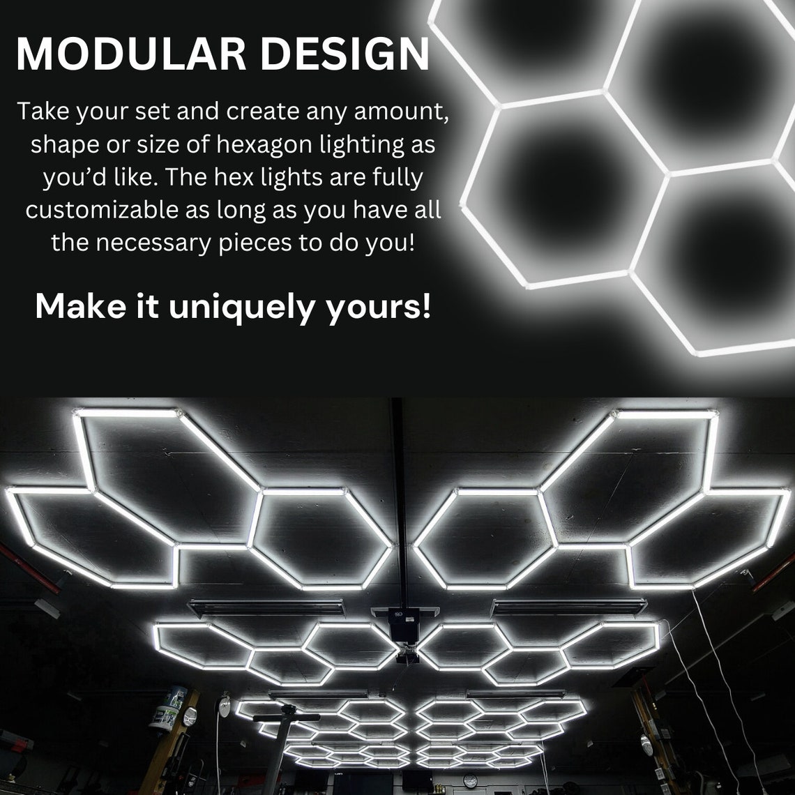 Modern LED Hexagonal Garage Light Fixture - 6000K 248W 6 Grid Straight ...