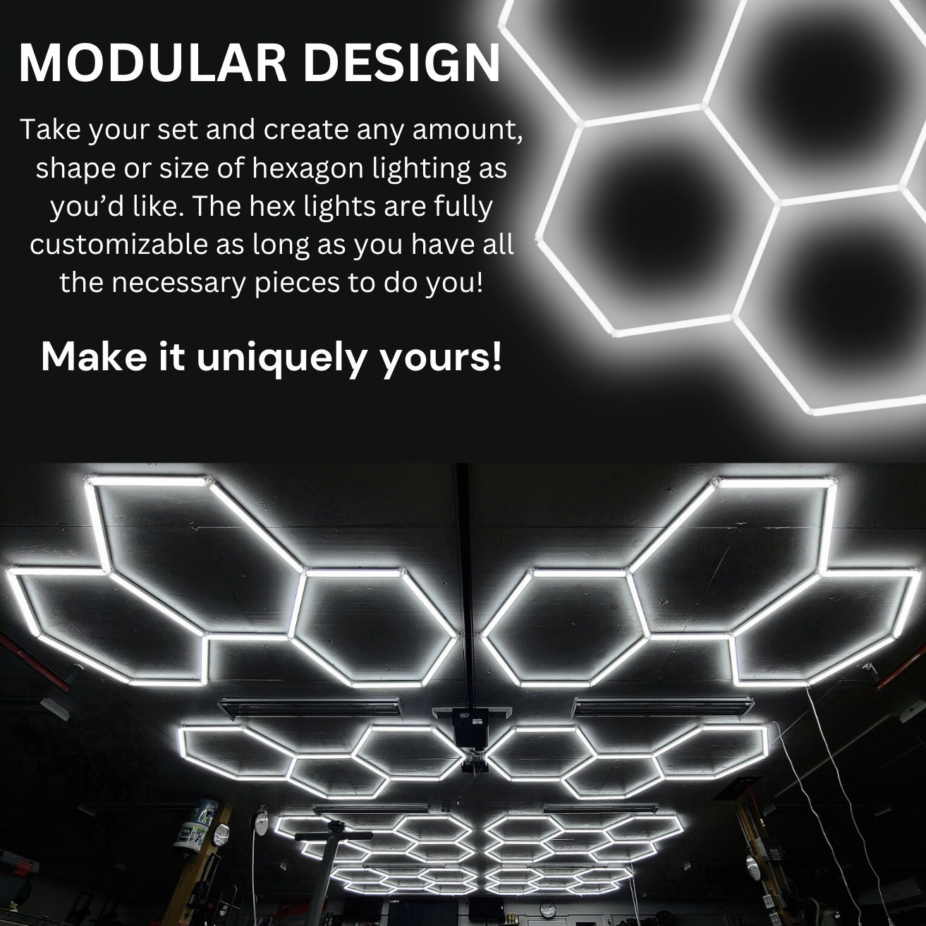Modern LED Hexagonal Garage Light Fixture - 6000K 248W 6 Grid Straight ...