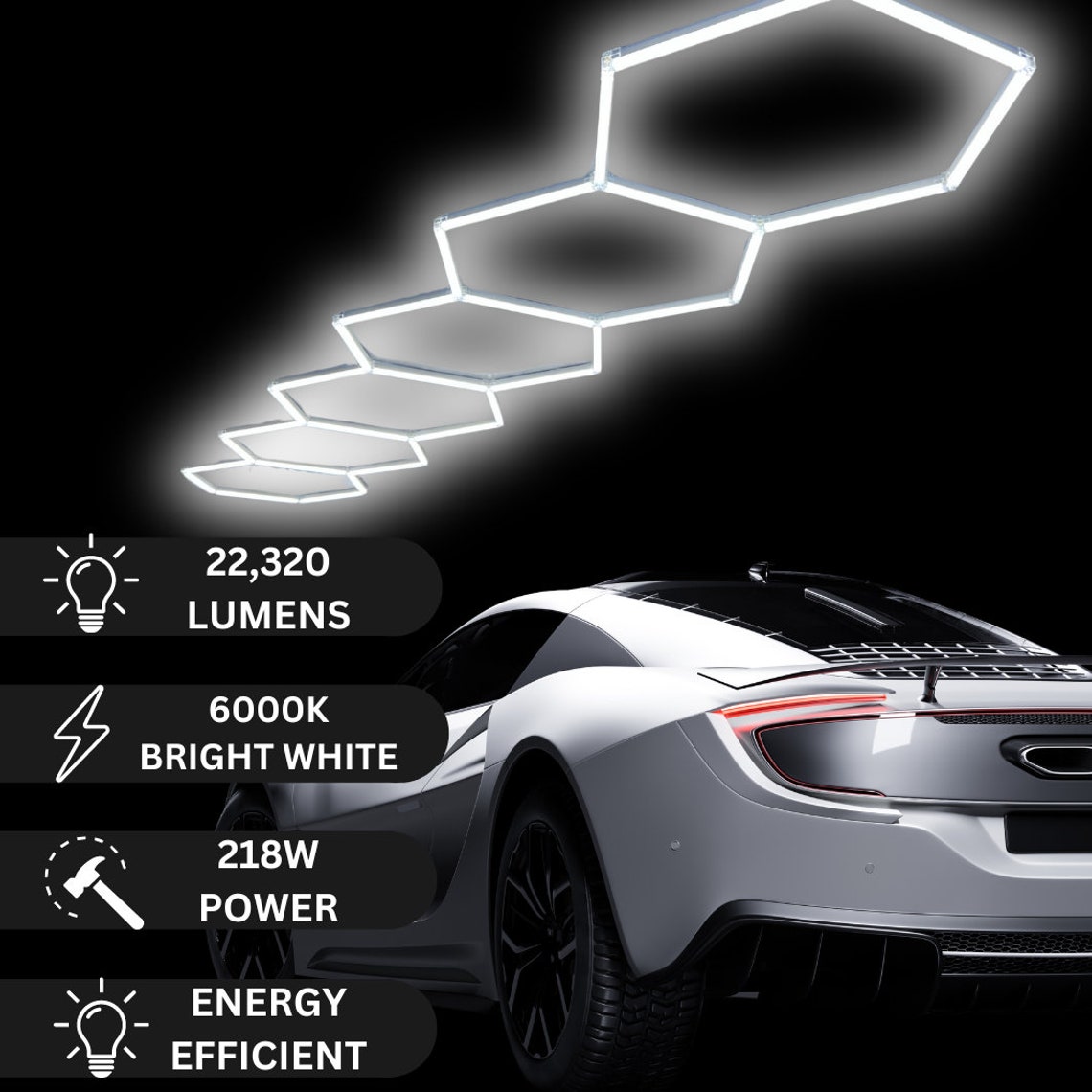 Modern LED Hexagonal Garage Light Fixture - 6000K 248W 6 Grid Straight ...
