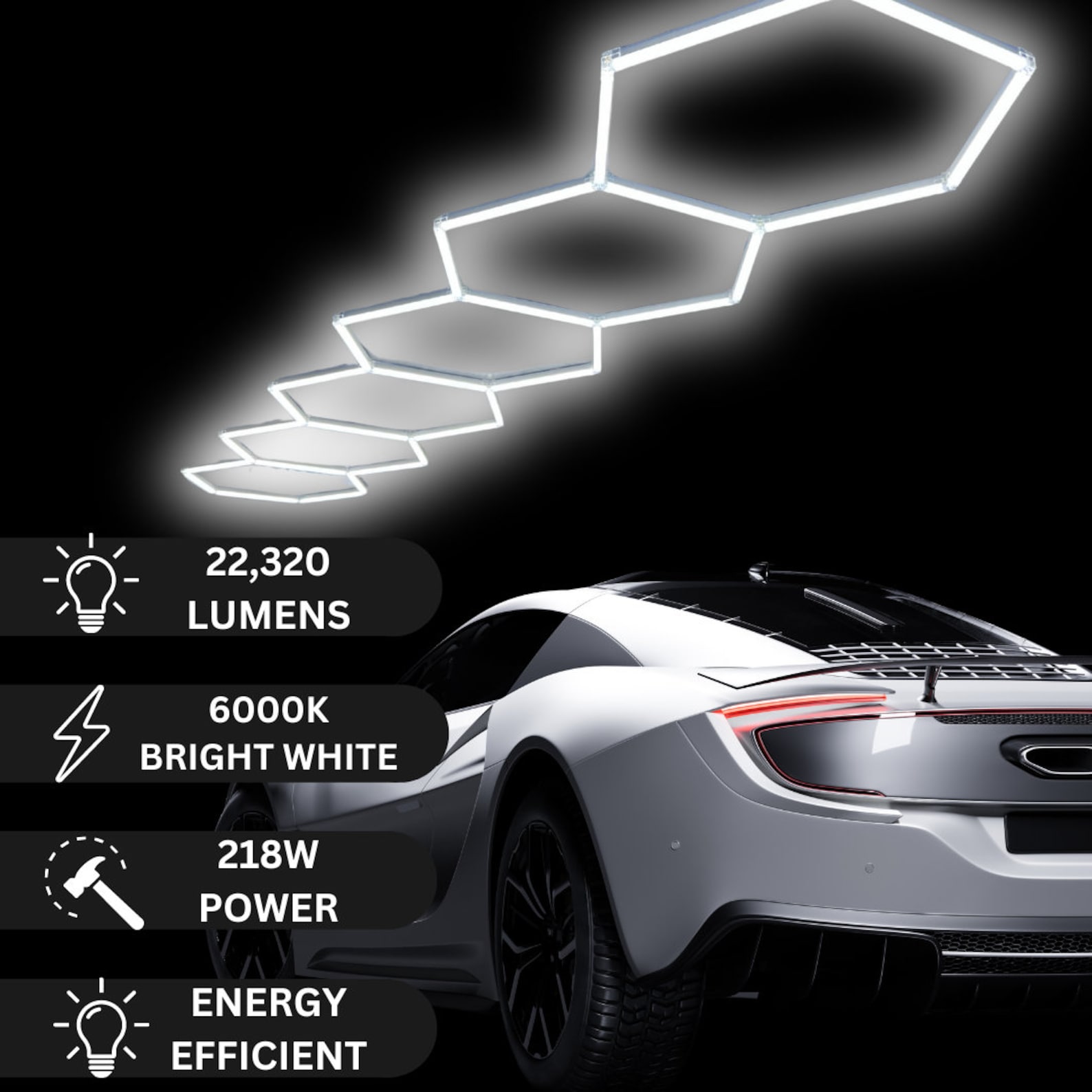 Modern LED Hexagonal Garage Light Fixture - 6000K 248W 6 Grid Straight ...