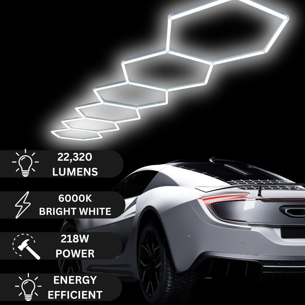Modern LED Hexagonal Garage Light Fixture - 6000K 248W 6 Grid Straight ...