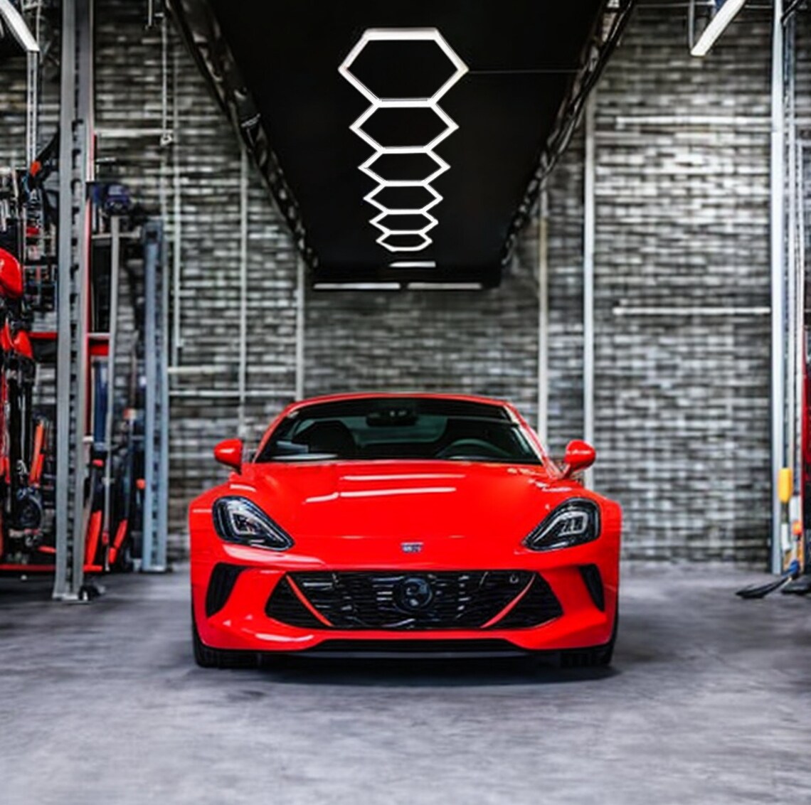 Modern LED Hexagonal Garage Light Fixture 6000K 248W 6 Grid Straight ...