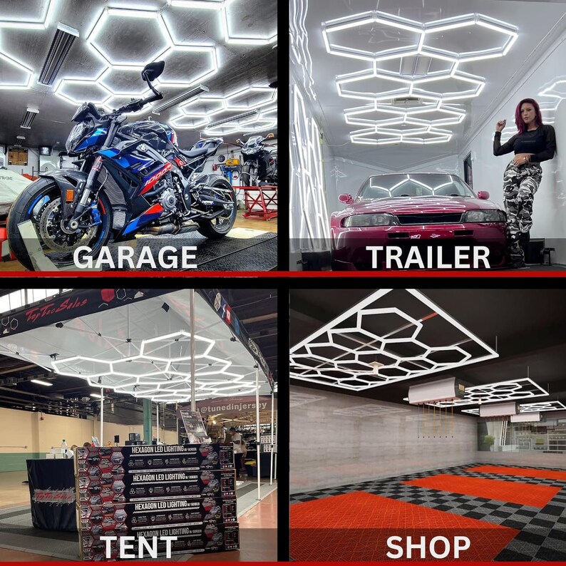 Hexagon LED Garage Lighting Honeycomb Lights Set of 14 Hexagons W ...