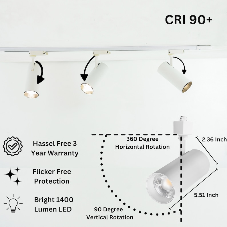 3-color Changing Dimmable LED Track Light Heads for H Type Track Rail ...