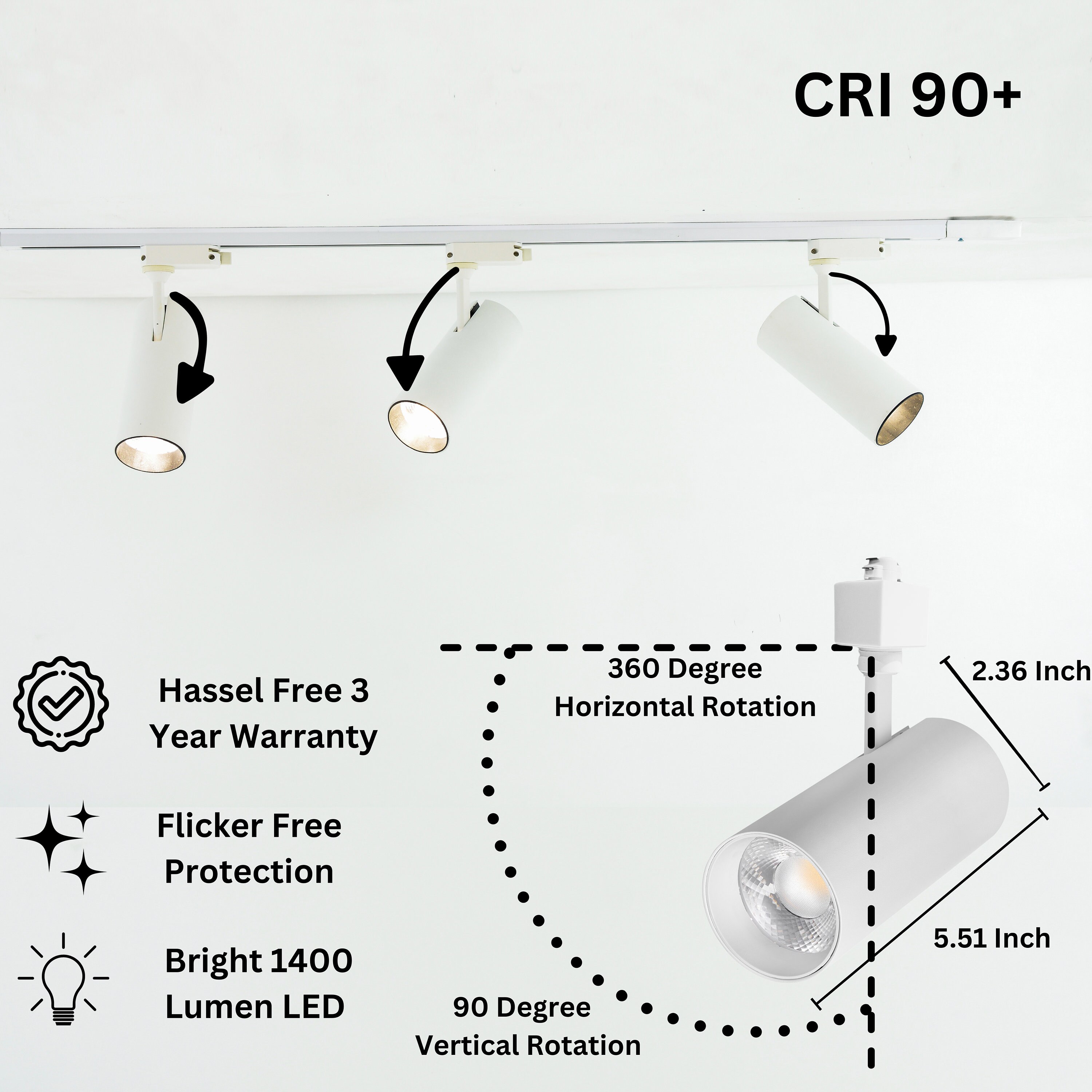 3-color Changing Dimmable LED Track Light Heads for H Type Track Rail ...