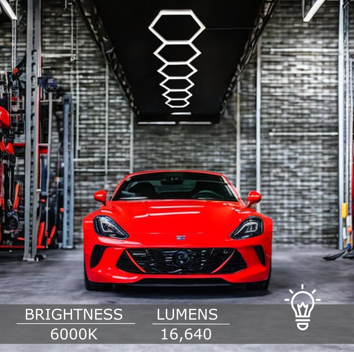 Modern LED Hexagonal Garage Light Fixture 6000K 248W 6 Grid Straight Hexagon Light Set W/border ...