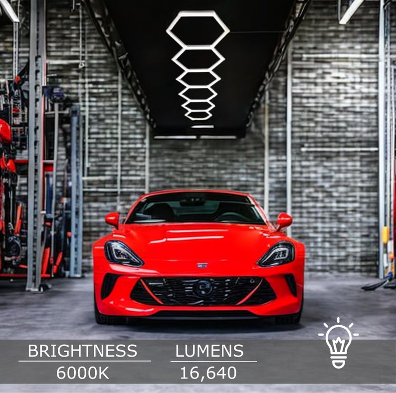 Modern LED Hexagonal Garage Light Fixture 6000K 248W 6 Grid Straight Hexagon Light Set W/border ...