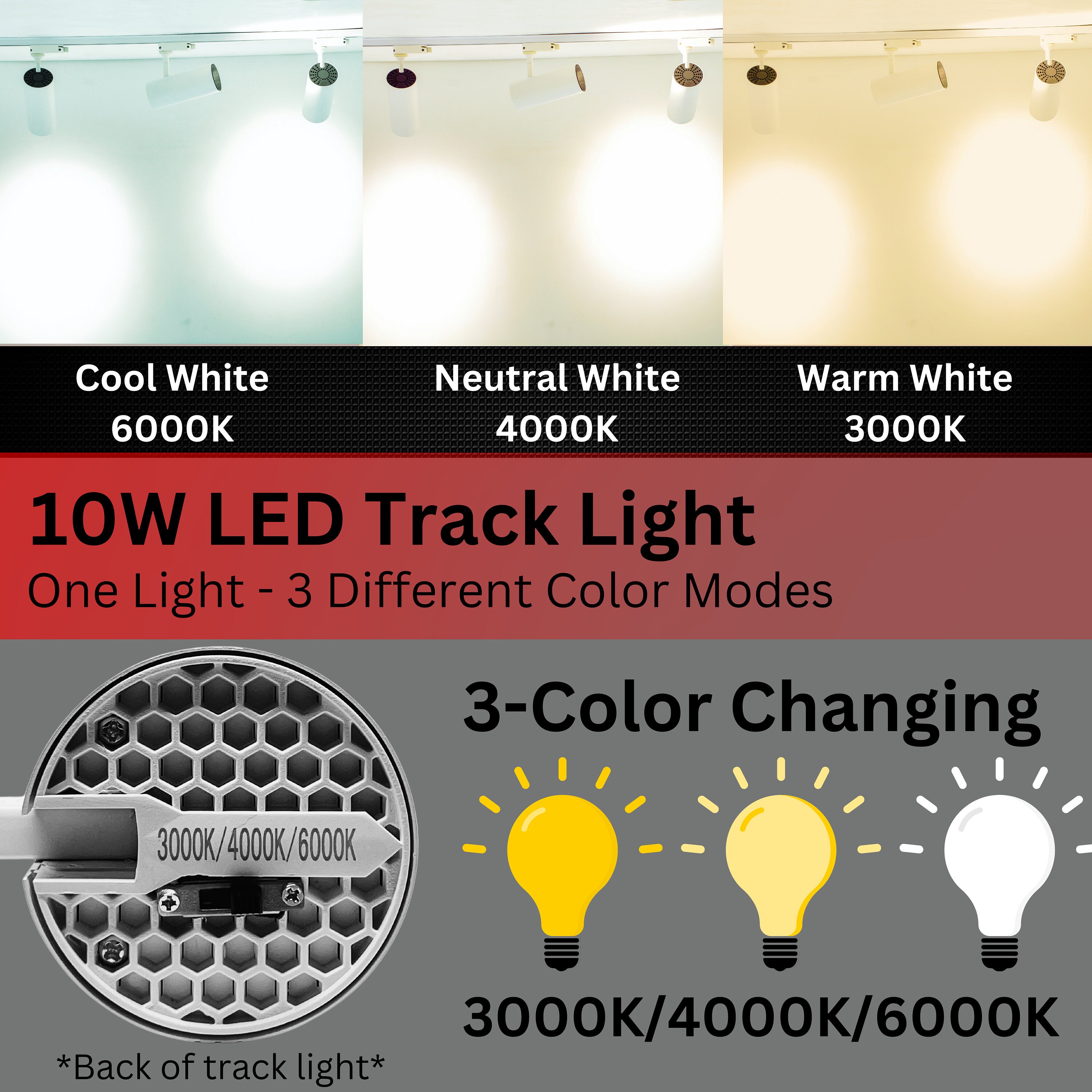 Track Rail & 3-color Changing Dimmable LED Track Light Heads Kit Bright ...