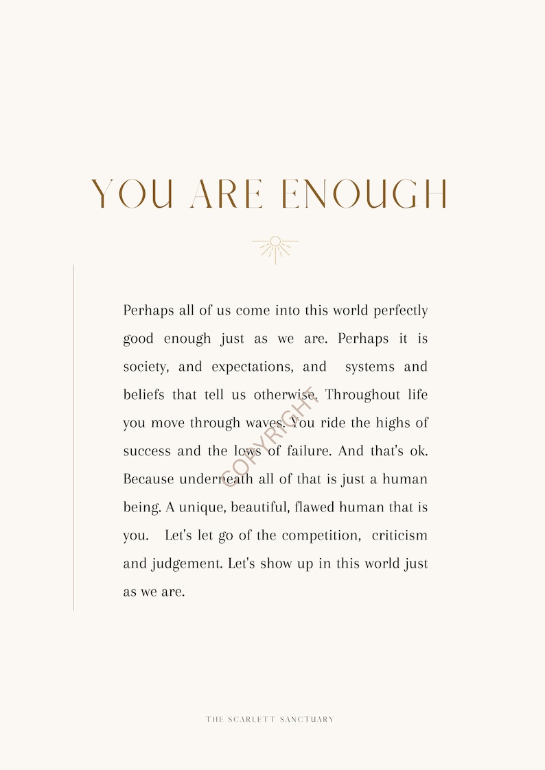 Your Are Enough Affirmation Poem Poster A4 Wall Art - Etsy