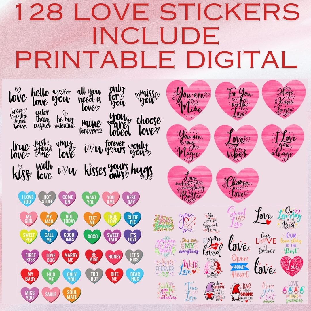 Romantic Love-themed Printable Sticker Sheet Set, Love Words Sticker ...