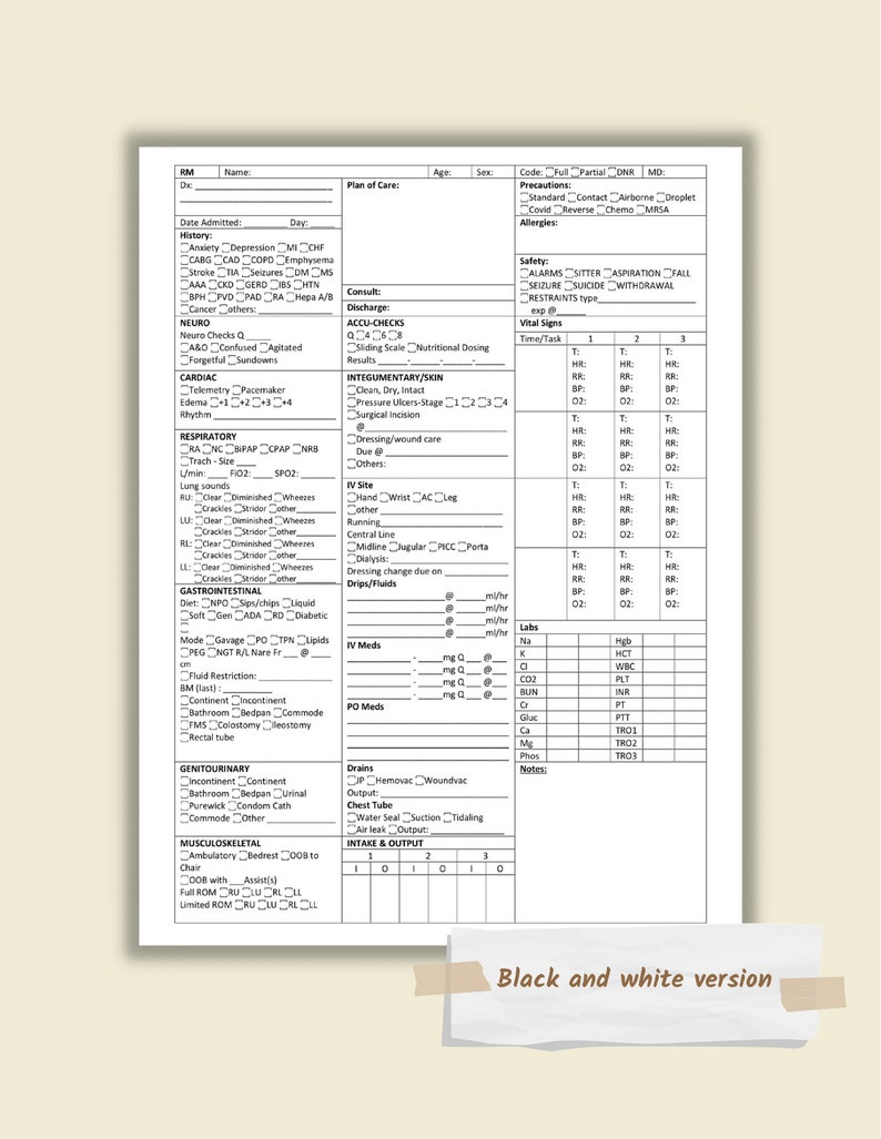 Med- Surg Nurse Report Sheet/ Brain 1 Patient - Etsy