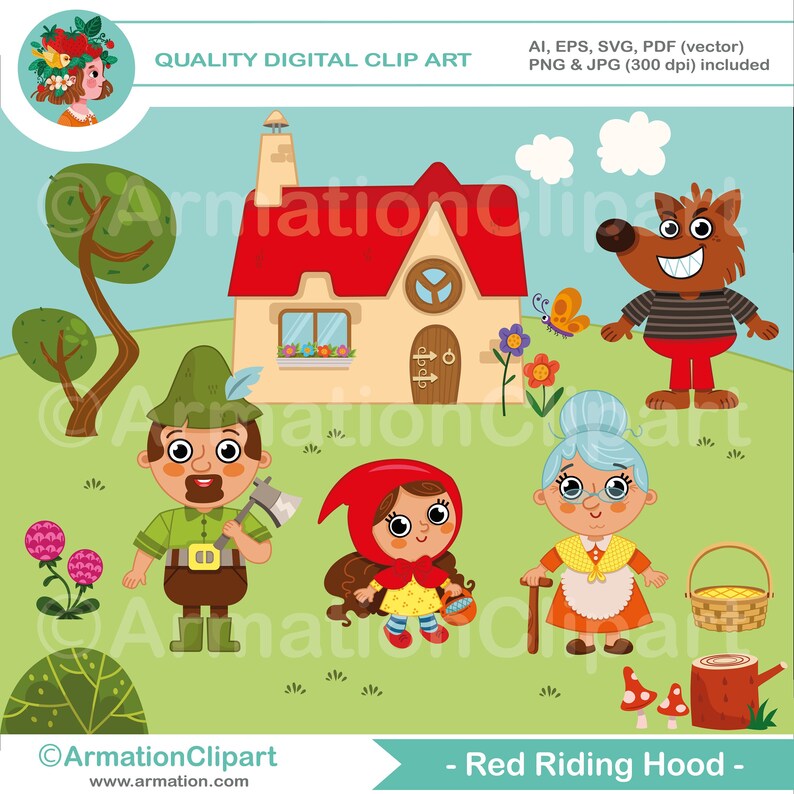 Red Riding Hood Cute Fairytale Cartoon Digital Clip Art - Etsy