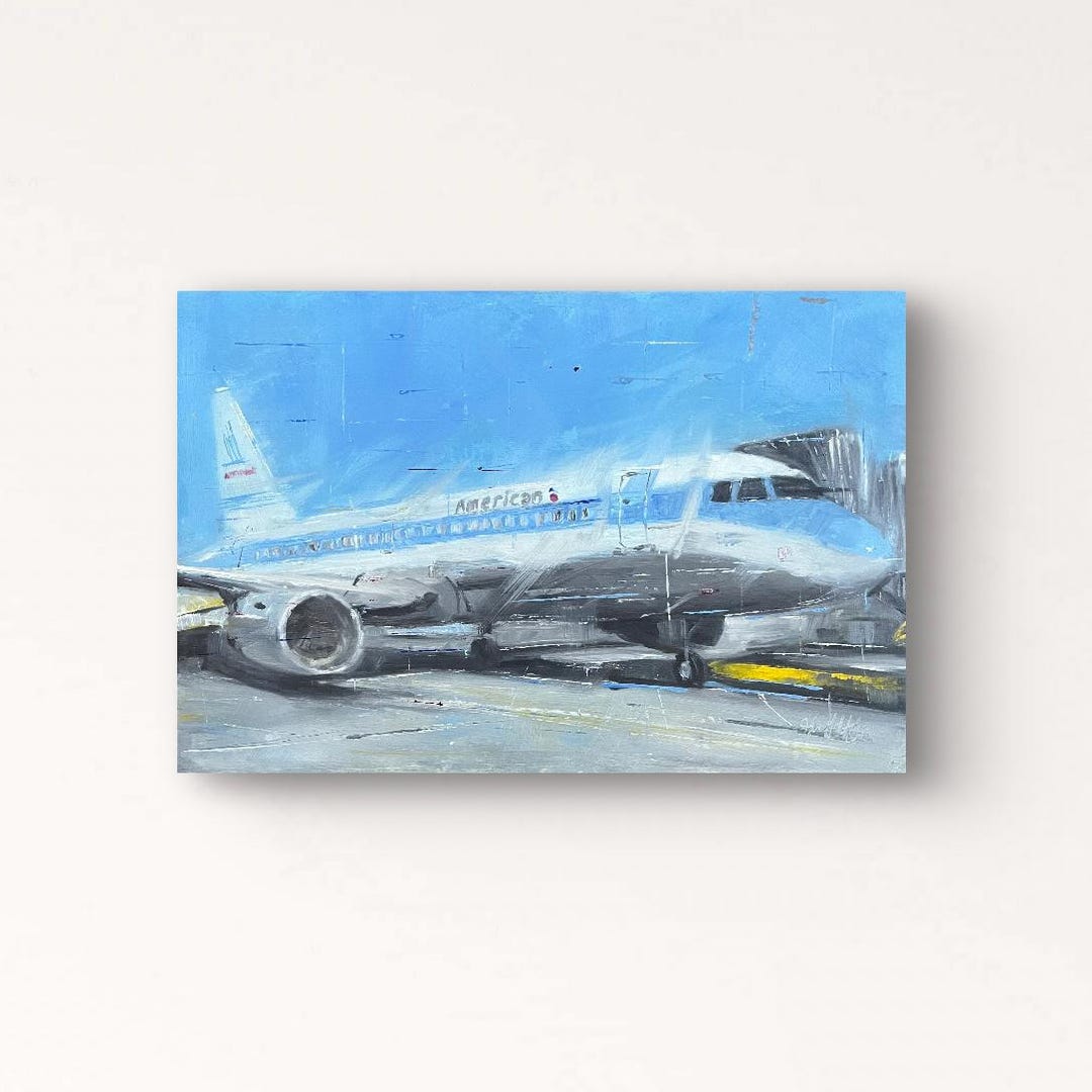 Retro American Airlines A319 Original Oil Painting - Etsy