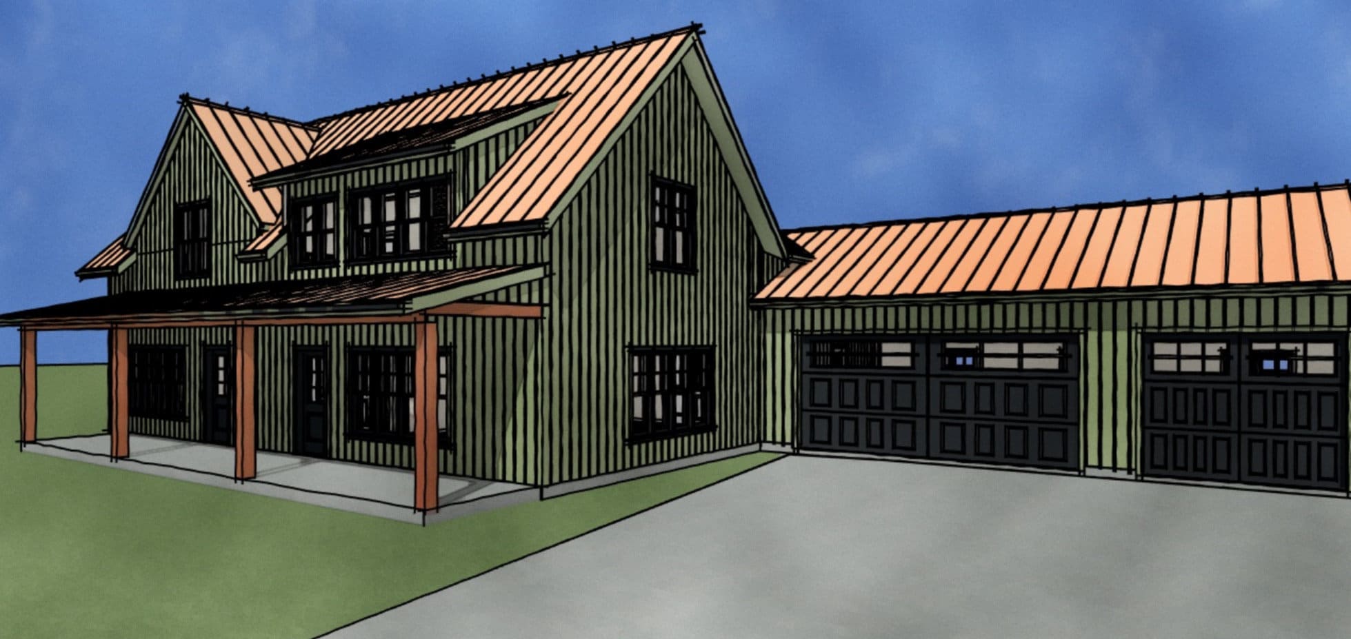 Sage Green and Copper Colored Roof Plan SP211 Dimensioned Floor Plans ...