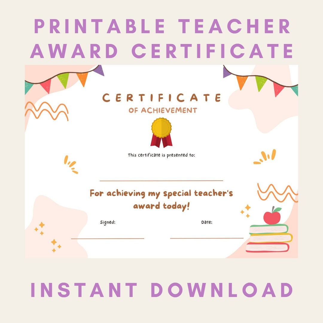 Instant Download Teacher Award Certificate Size A4 - Etsy
