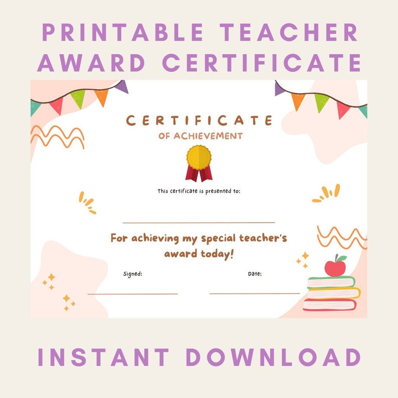 Instant Download Teacher Award Certificate Size A4 - Etsy
